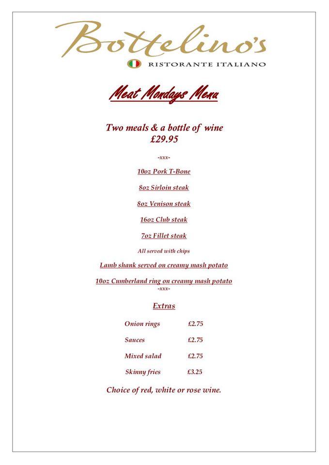 Menu at Bottelino's restaurant, Portishead, Harbour Rd