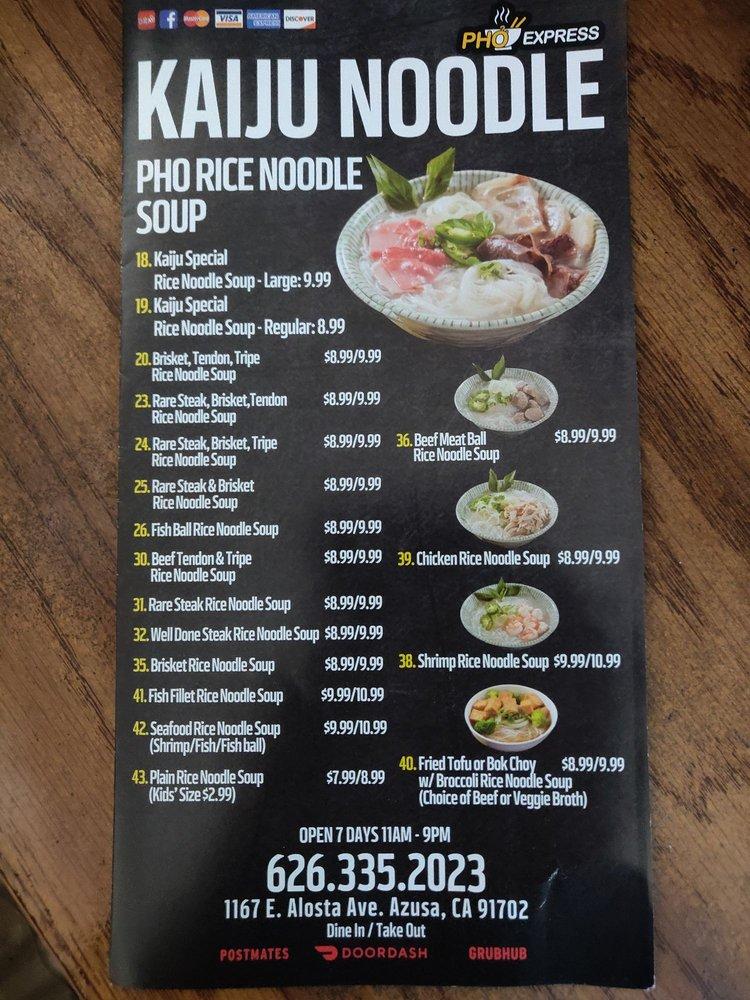 Carta del restaurante Kaiju Noodle House, Azusa