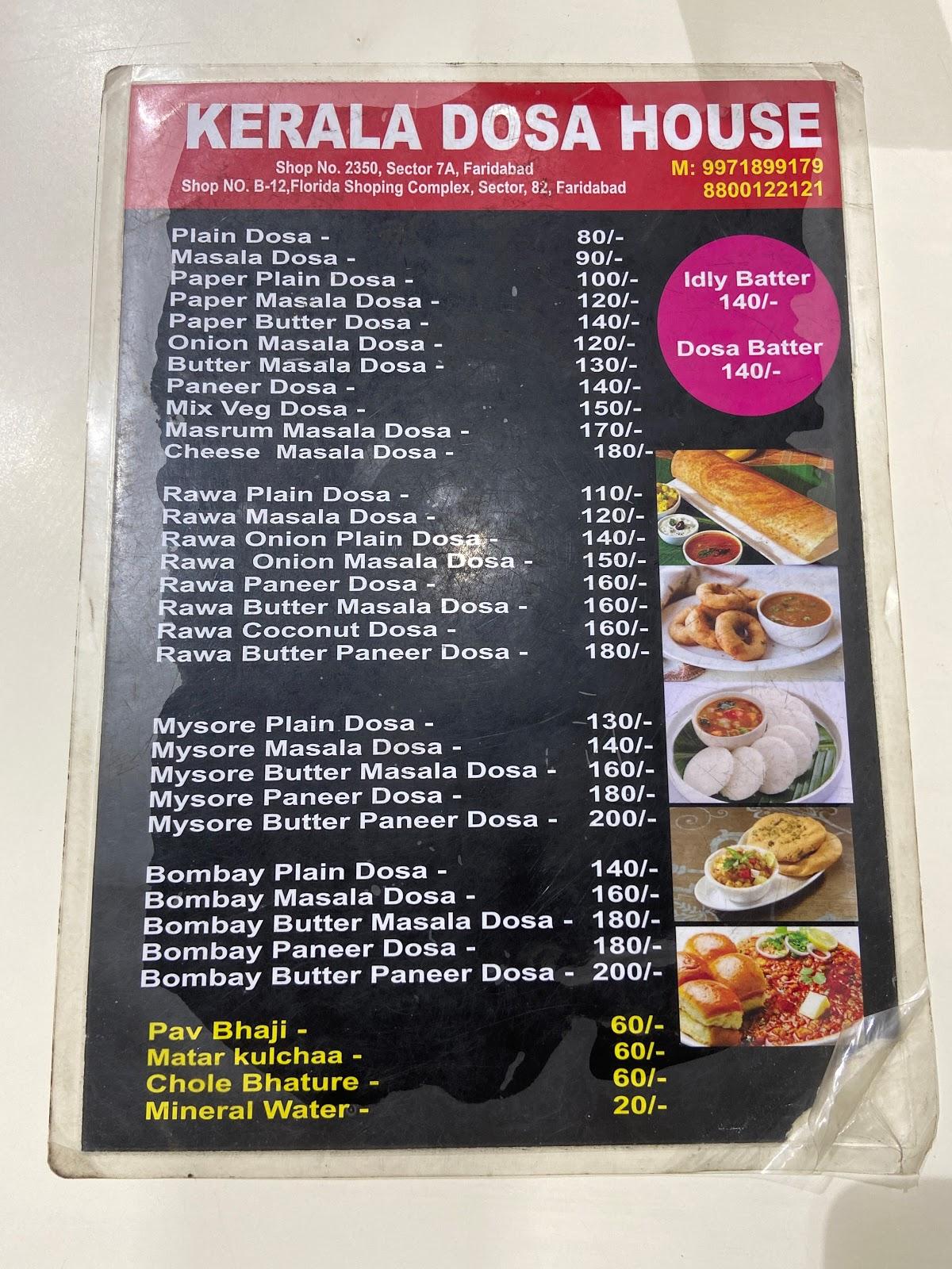 Menu at Kerala Dosa House, Faridabad