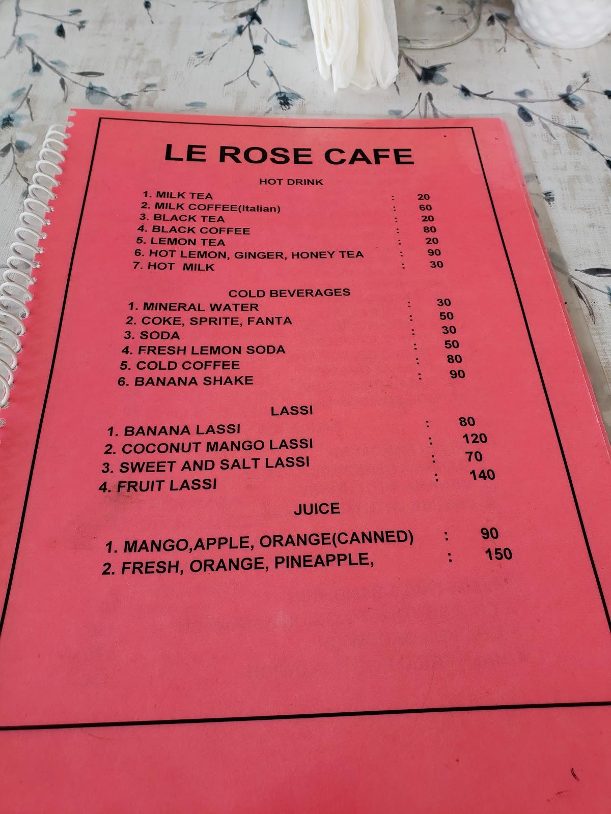 Menu at le rose cafe, Khajuraho