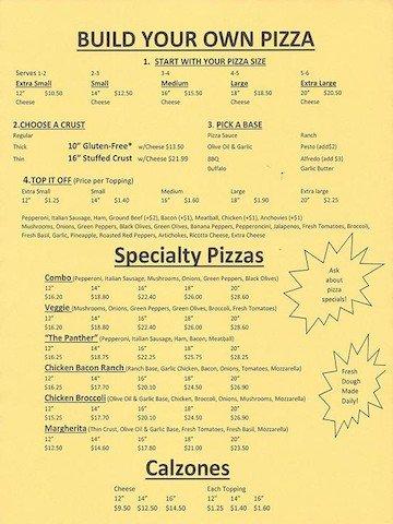 Menu at Panthers Pizza pizzeria, Nappanee