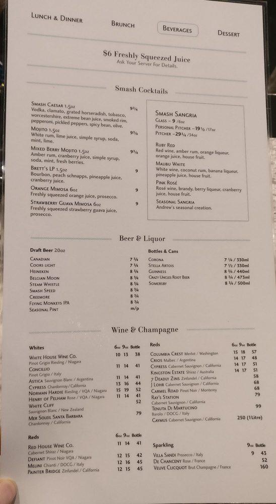 Menu at Smash Kitchen and Bar, Markham