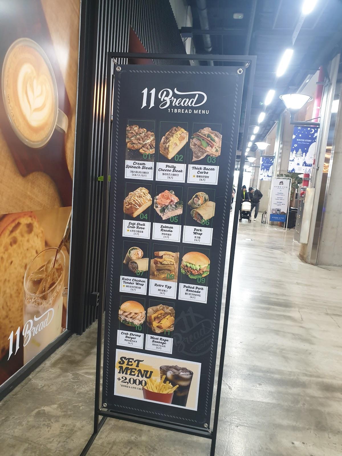Menu at 11 Bread restaurant, Incheon