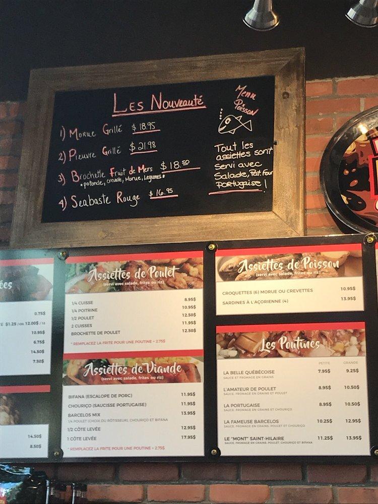 Menu at Barcelos (Mont-St-Hilaire), Mont-Saint-Hilaire
