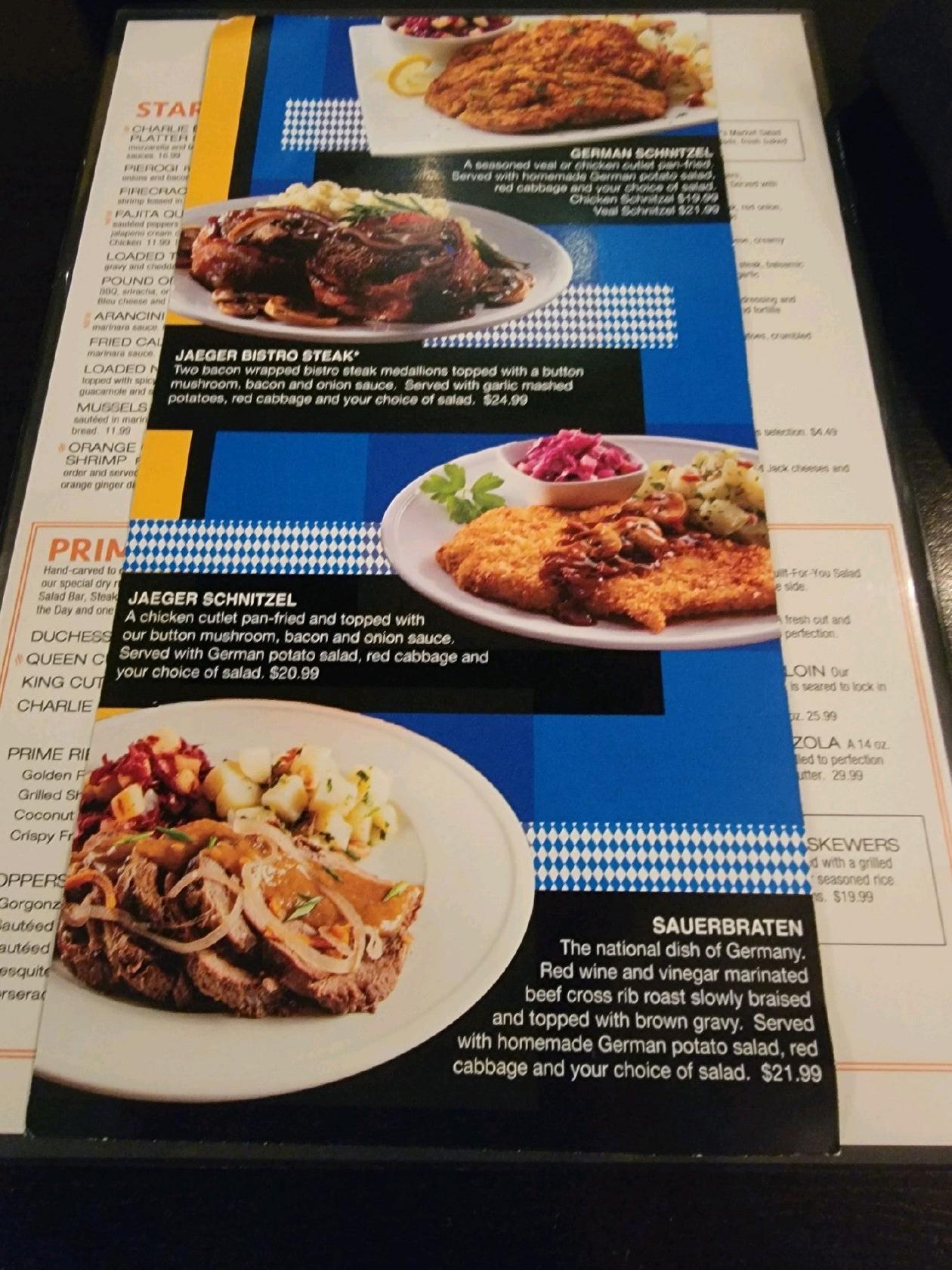 Menu at Charlie Brown's Fresh Grill steakhouse, Scotch Plains
