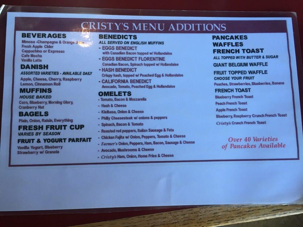 Menu at Cristy's Restaurant, Westbrook
