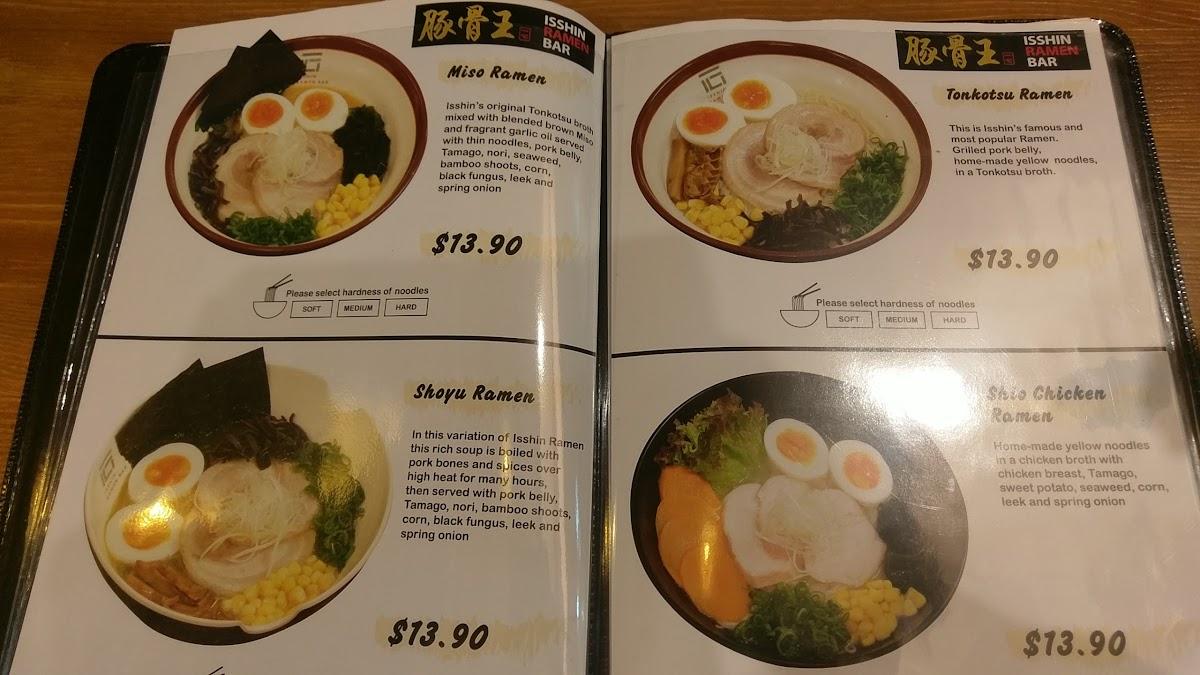 Menu at Isshin Ramen Bar, Melbourne