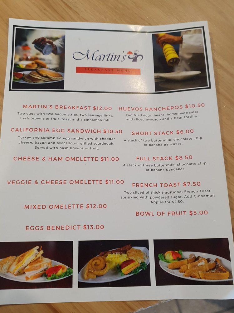 Menu at Martin’s Kitchen restaurant, Redwood City, Middlefield Rd