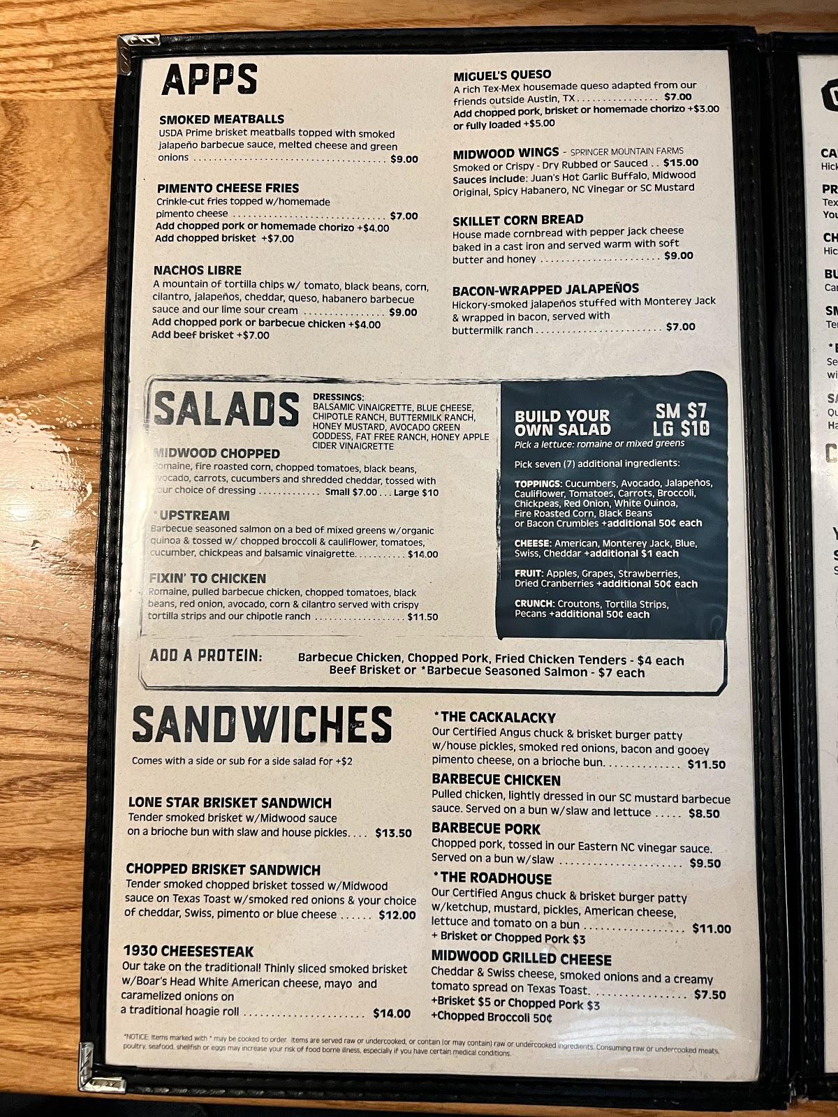 Menu at Midwood Smokehouse BBQ, Columbia