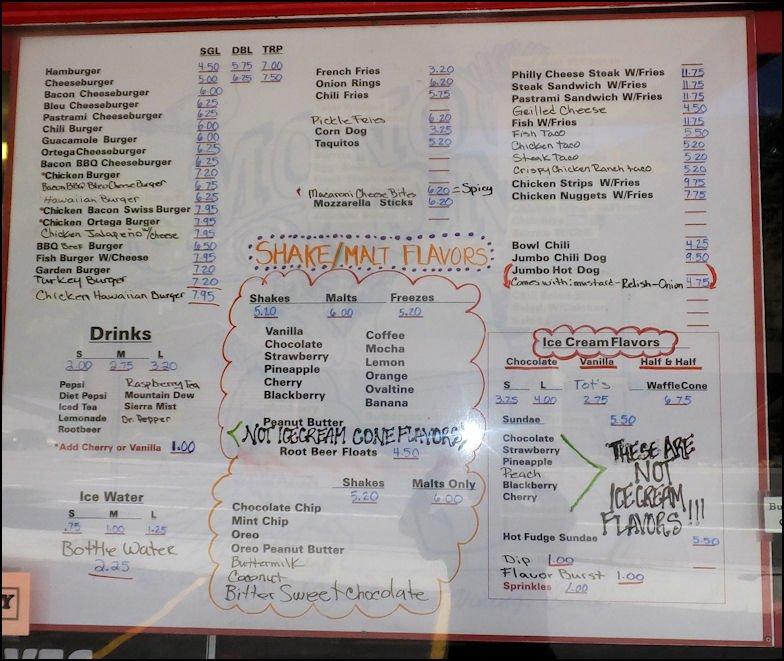 Menu at Mono Cone fast food, Lee Vining