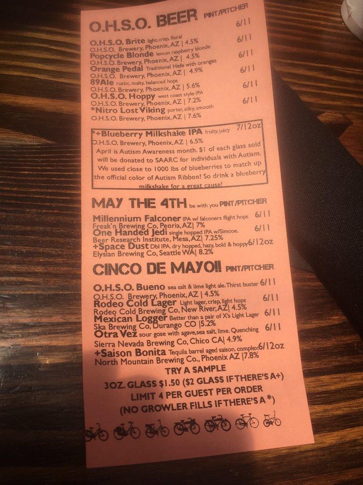 Carta del restaurante O.H.S.O. Brewery- Paradise Valley, Phoenix