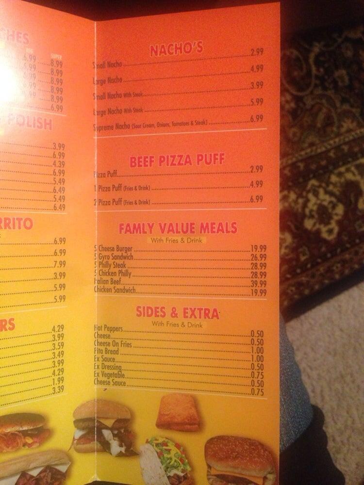 Menu at Papa's Philly restaurant, Chicago