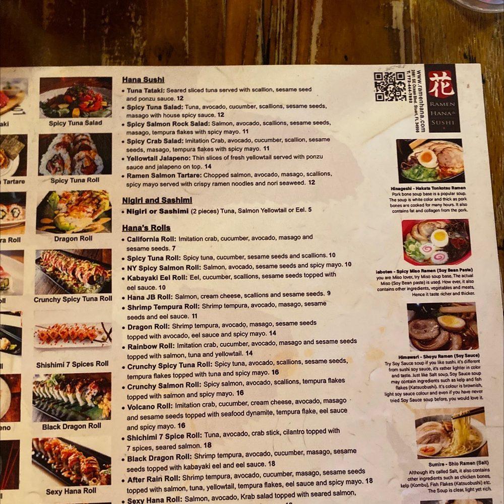 Menu at Ramen Hana & Sushi restaurant, Stuart