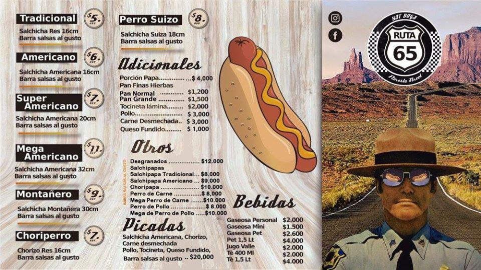 Menu at Ruta 65 restaurant, Bucaramanga