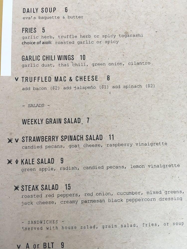 Carta del pub y bar Rye, Salt Lake City