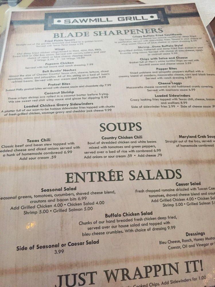 Menu at SawMill Grill pub & bar, Oxford