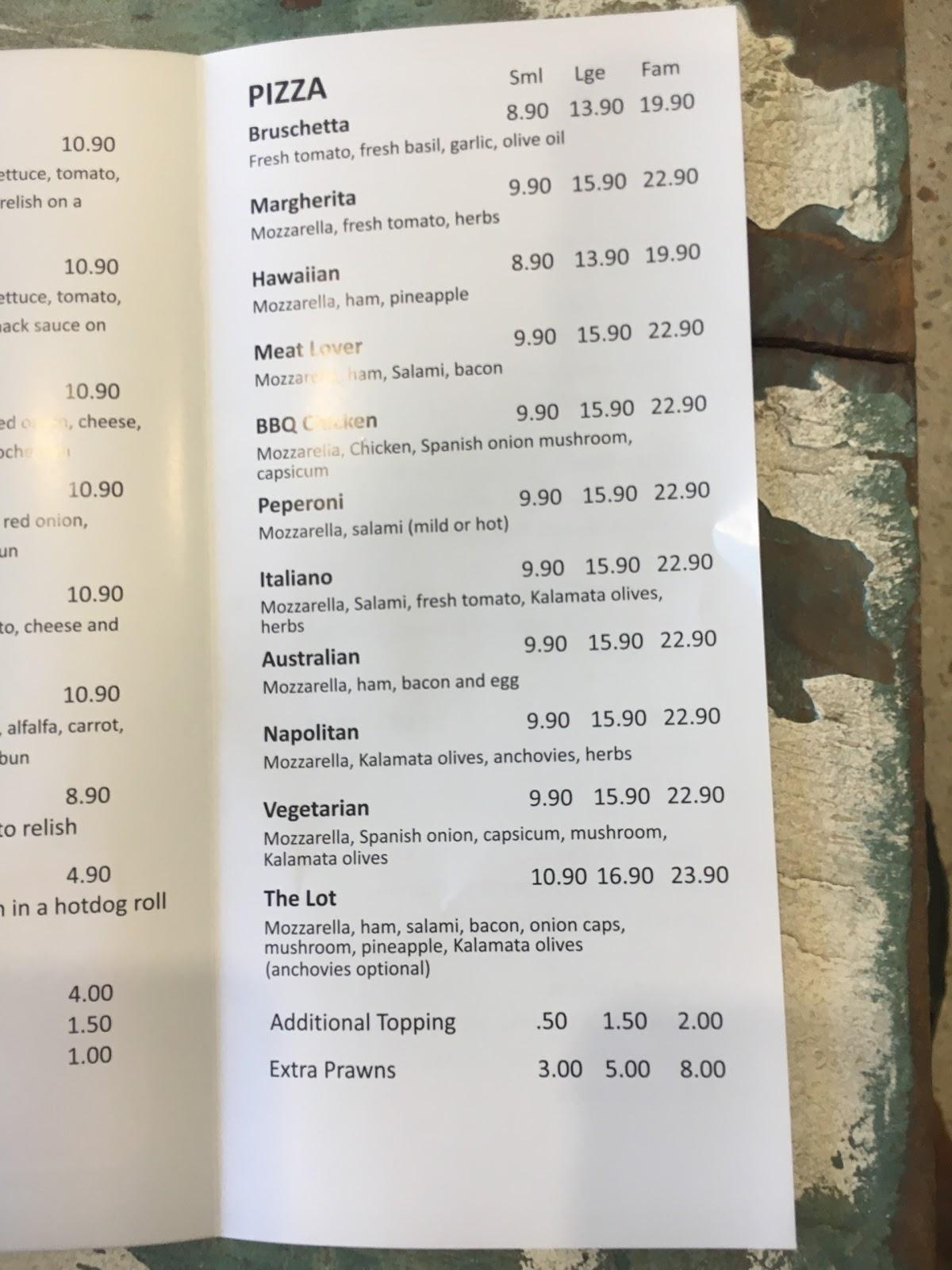 Menu at The Shack Cafe & Pizzeria, Aldinga