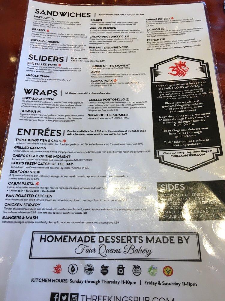 Menu at Three Kings Public House, St. Louis, 40 Ronnie's Plaza