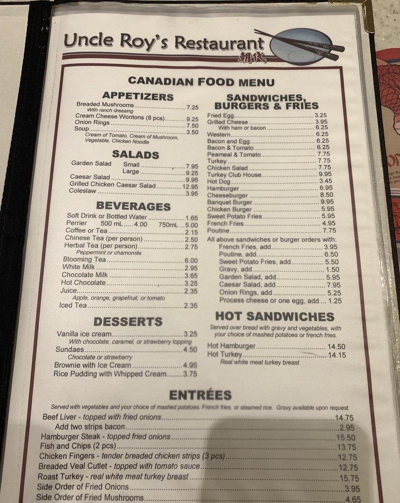 Menu at Uncle Roy's Restaurant, Midland