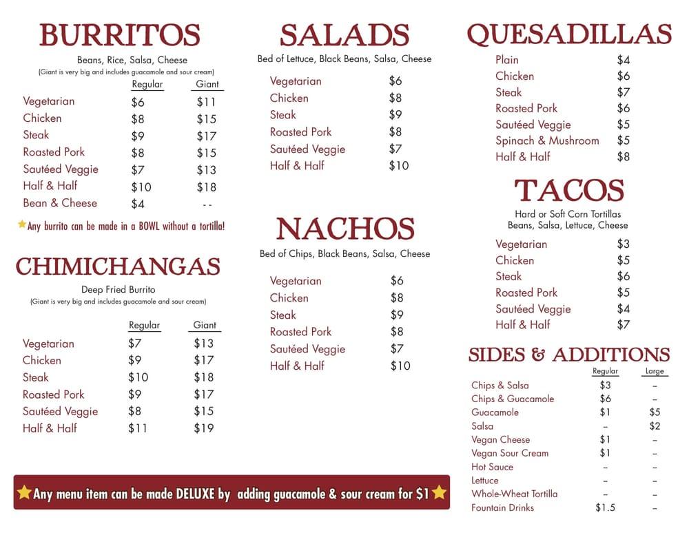 Menu at Burrito Perdido restaurant, Chesapeake