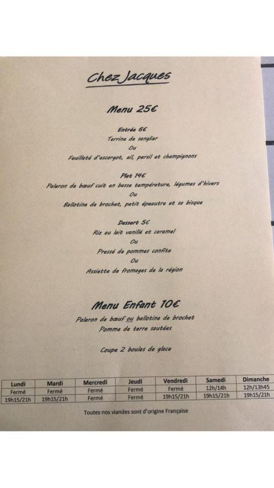 Menu au Chez Jacques pub et bar, Bracieux