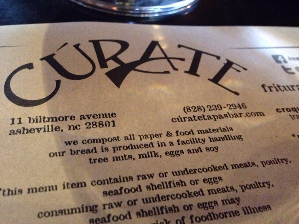 Menu at Cúrate pub & bar, Asheville