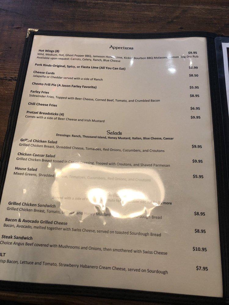 Menu at J Farley's pub & bar, Claremore