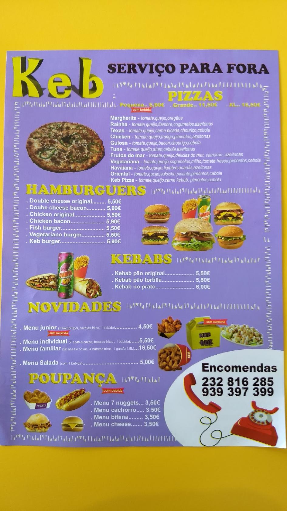Menu at Keb restaurant, Tondela