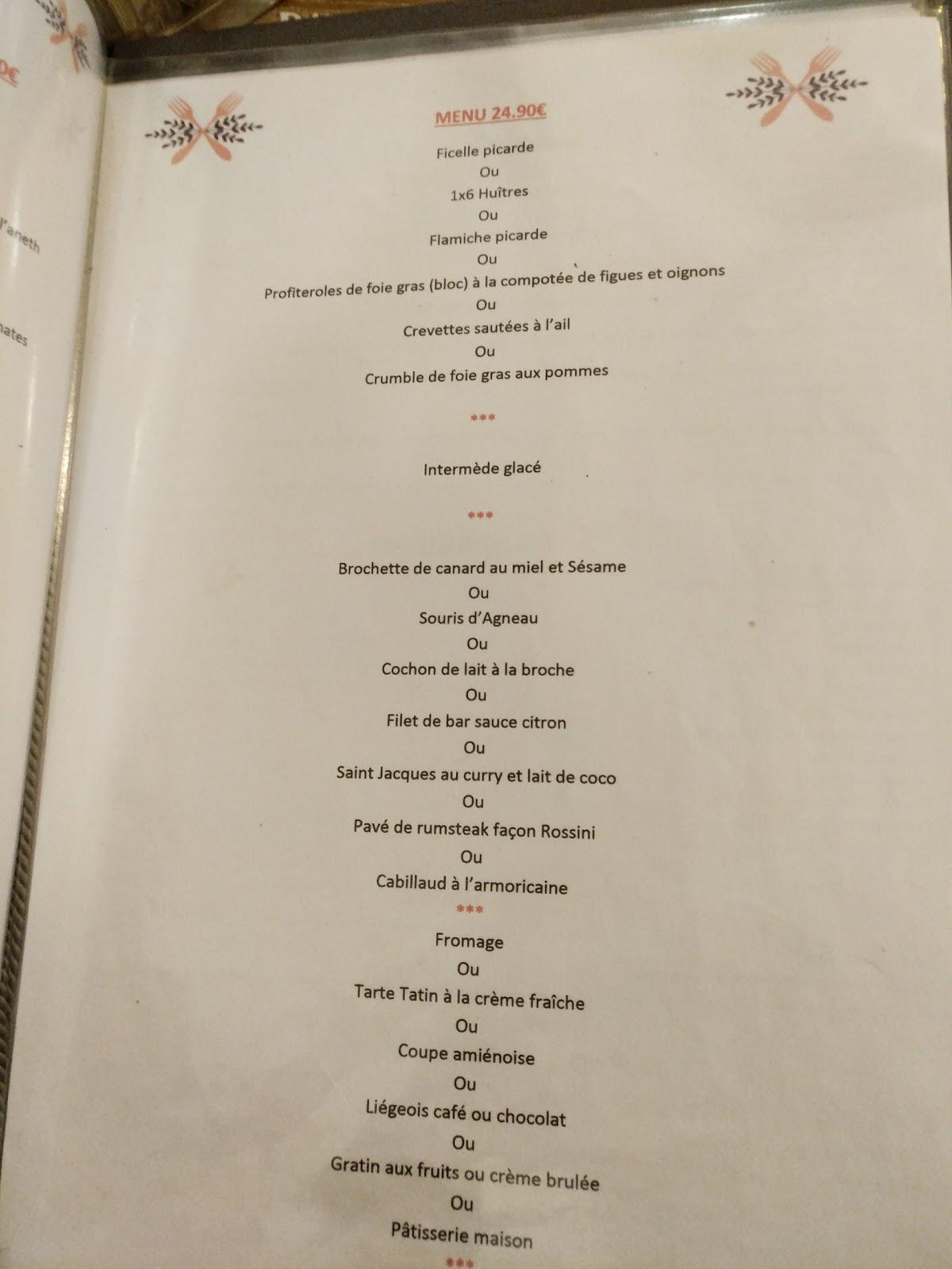 Menu au Le T'Chiot Zinc restaurant, Amiens