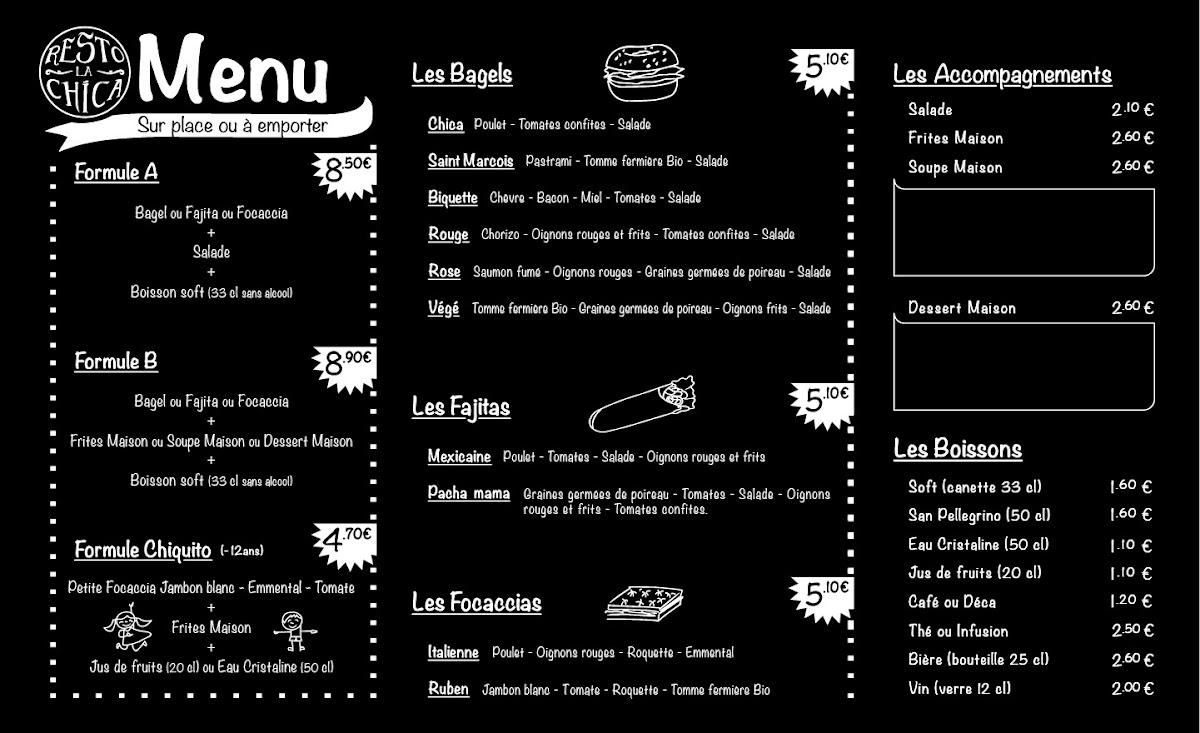Menu at Resto La Chica fast food, Saint-Nazaire, 18 Rue du Commandant ...