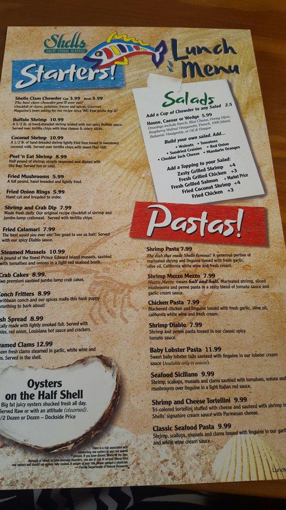 Menu at Shells Seafood restaurant, Tampa, 202 S Dale Mabry Hwy