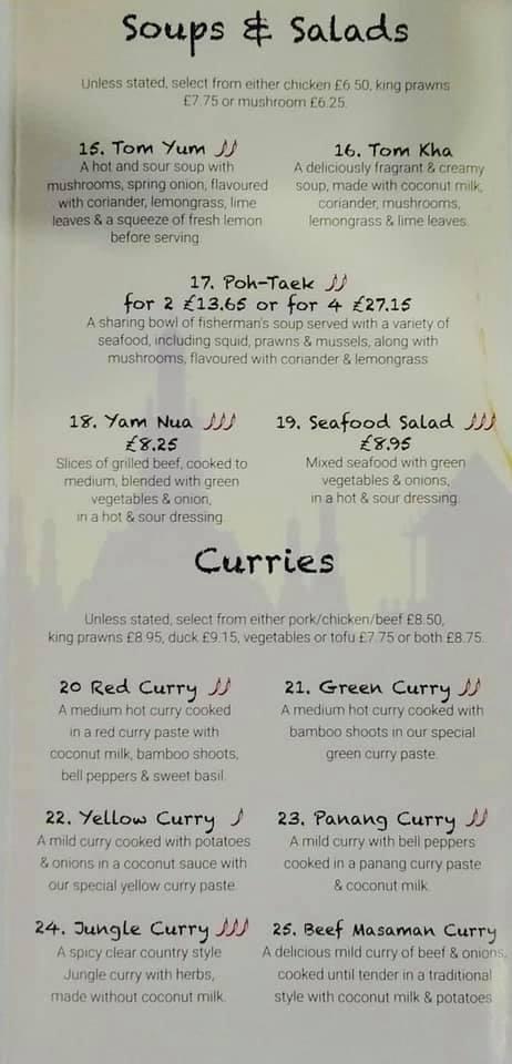 Menu at Suan Thai Restaurant, Romsey