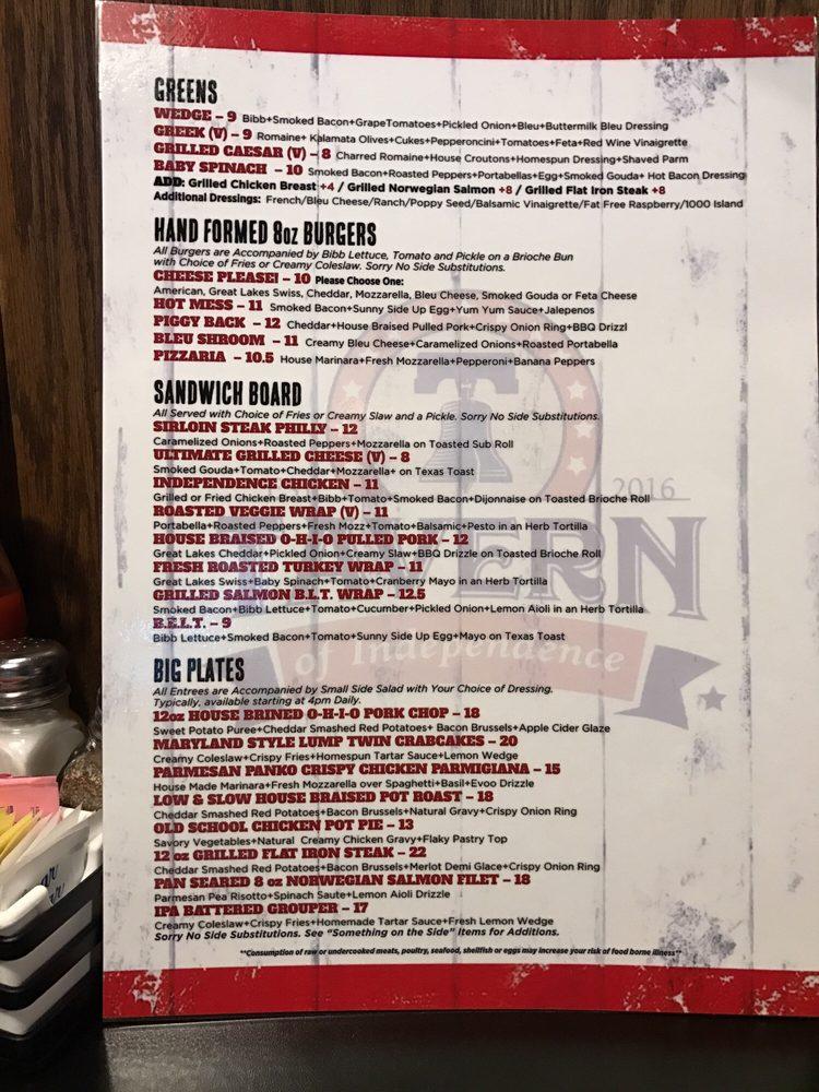 Menu at Tavern of Independence pub & bar, Independence