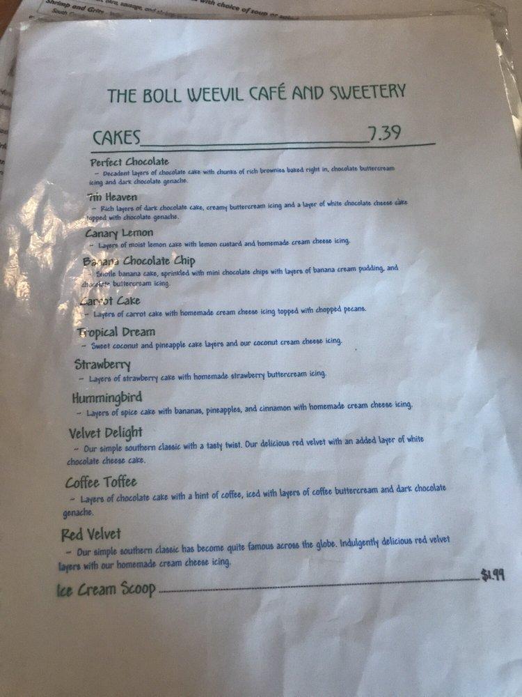 Menu at The Boll Weevil Cafe and Sweetery, Augusta