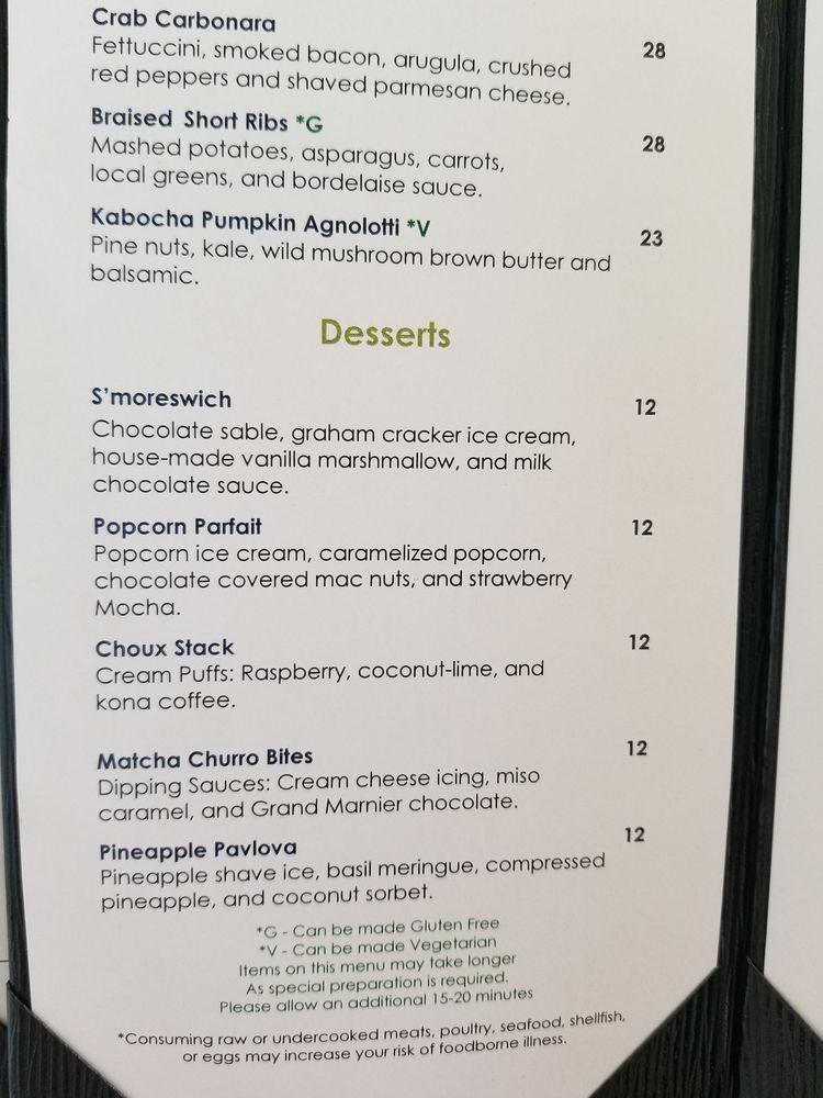 Menu at The Grove Restaurant & Bar, Honolulu