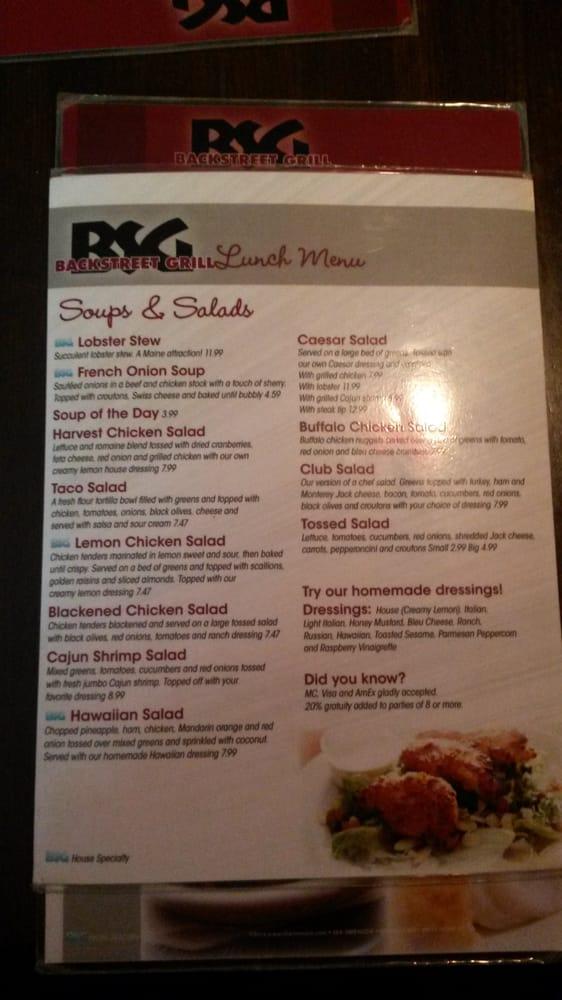 Menu at Back Street Sanford restaurant, Sanford