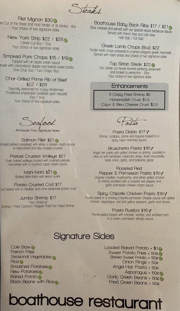Menu at Boathouse Restaurant, Winona Lake