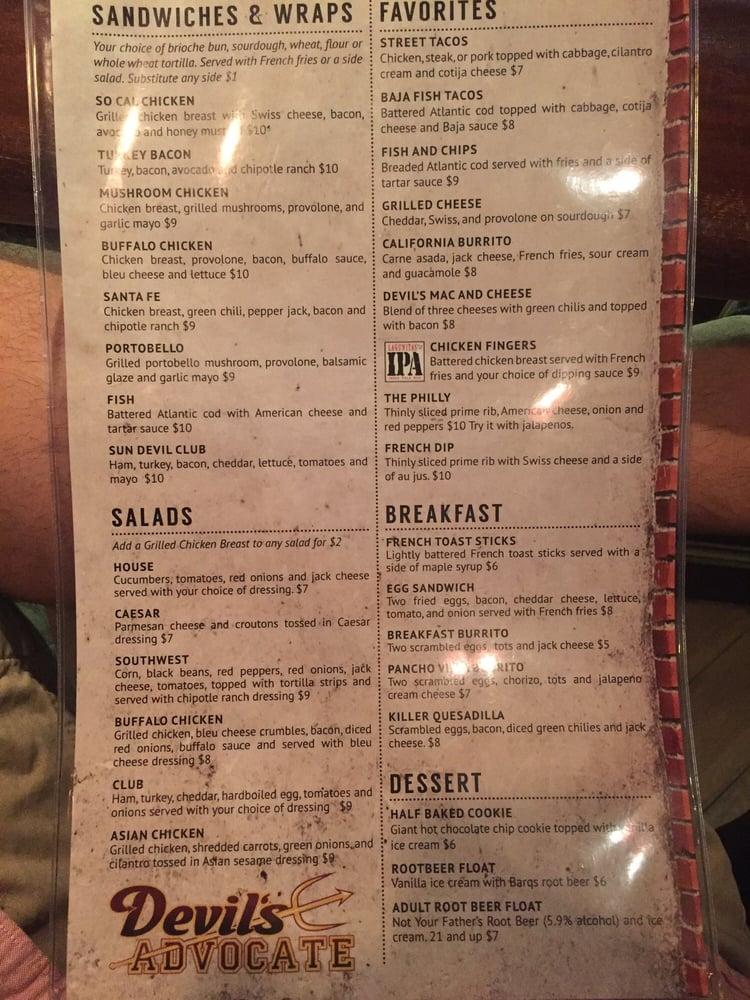 Menu at Devil's Advocate Sports Grill pub & bar, Tempe