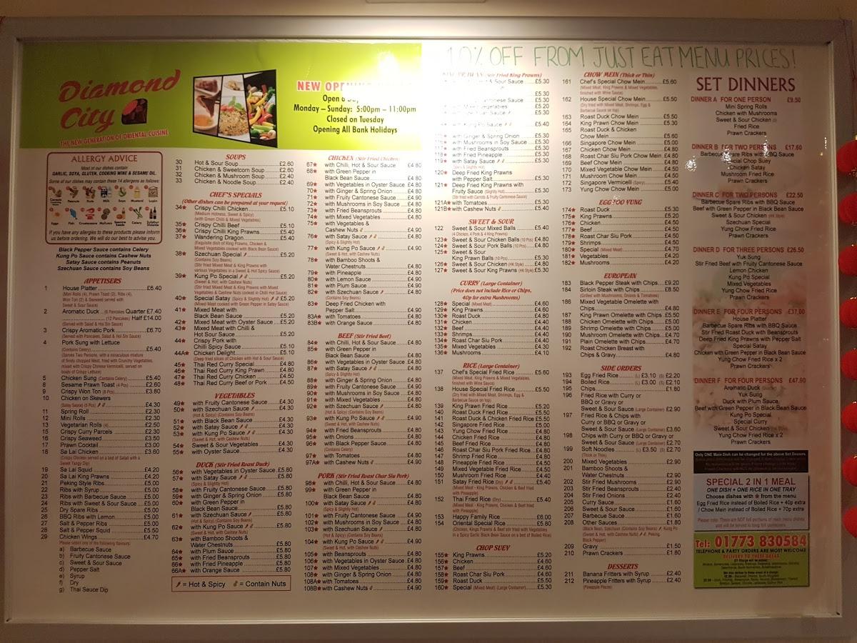 Menu at Diamond city fast food, Alfreton