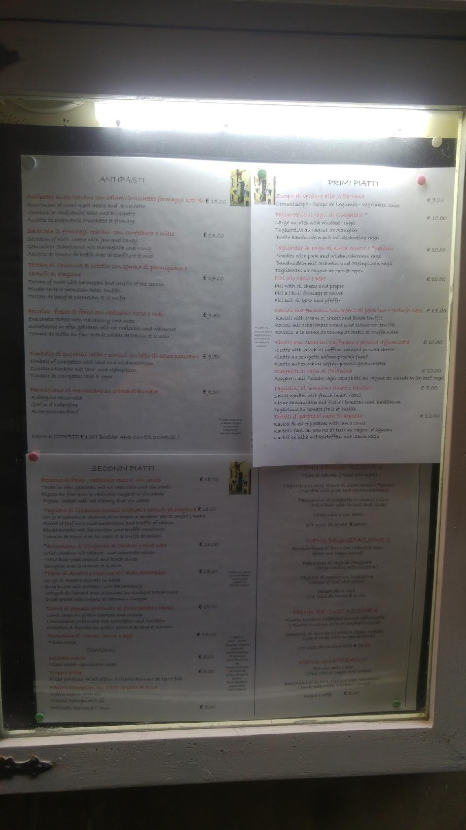 Menu da Il Sacco Fiorentino ristorante, Volterra