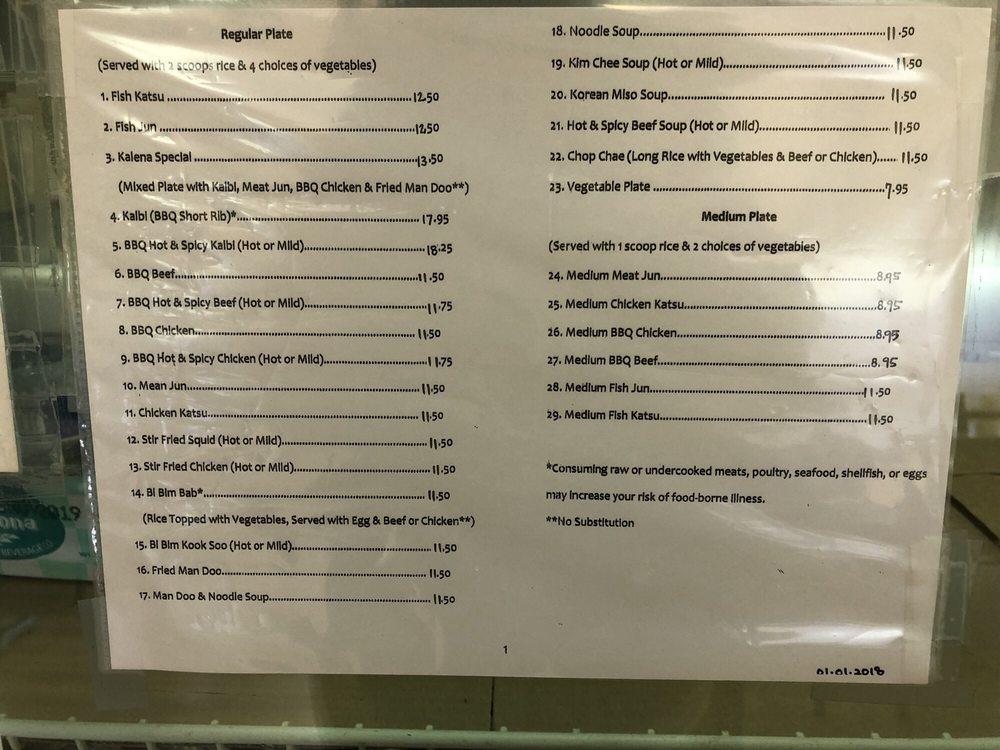 Menu at Kalena Fish Market restaurant, Lihue