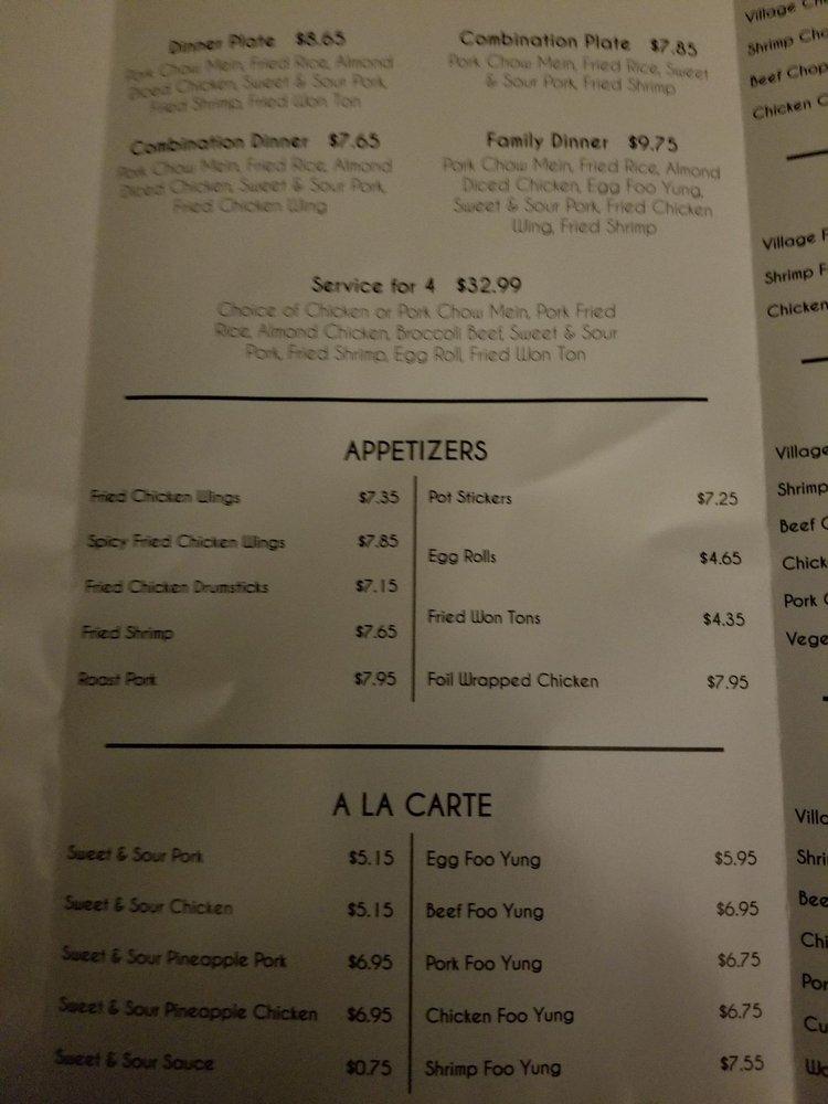 Menu at Liu's Village restaurant, Madera