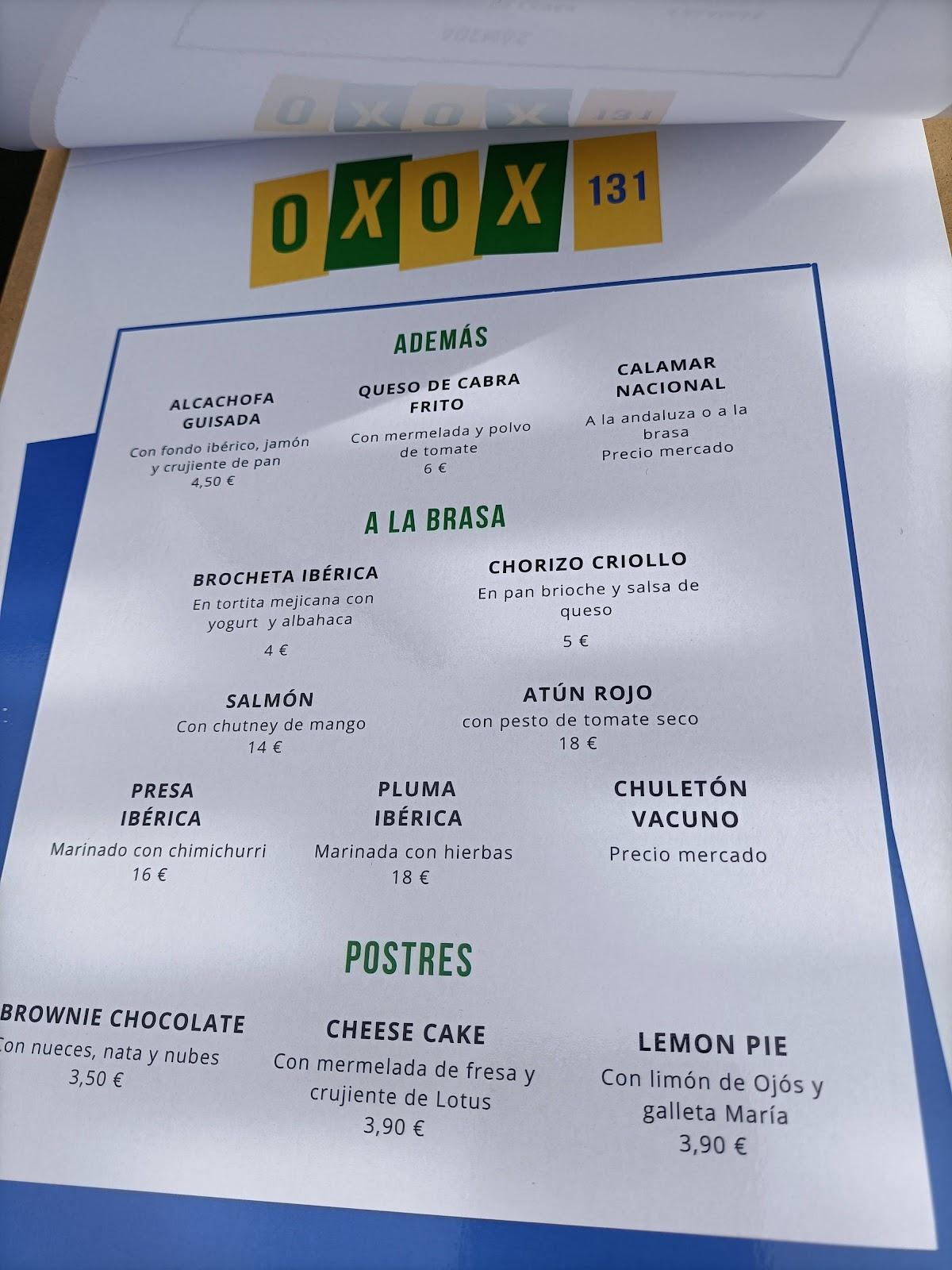Carta de Bar restaurante OXOX 131, Ojós