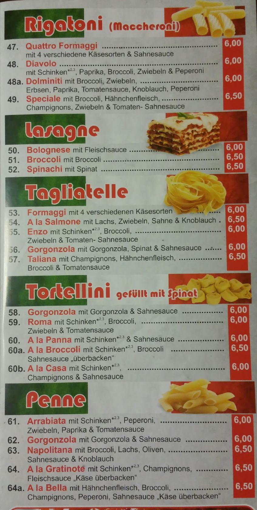 Speisekarte von Pizzeria a la Mimo, Dinslaken, Klosterstraße 4