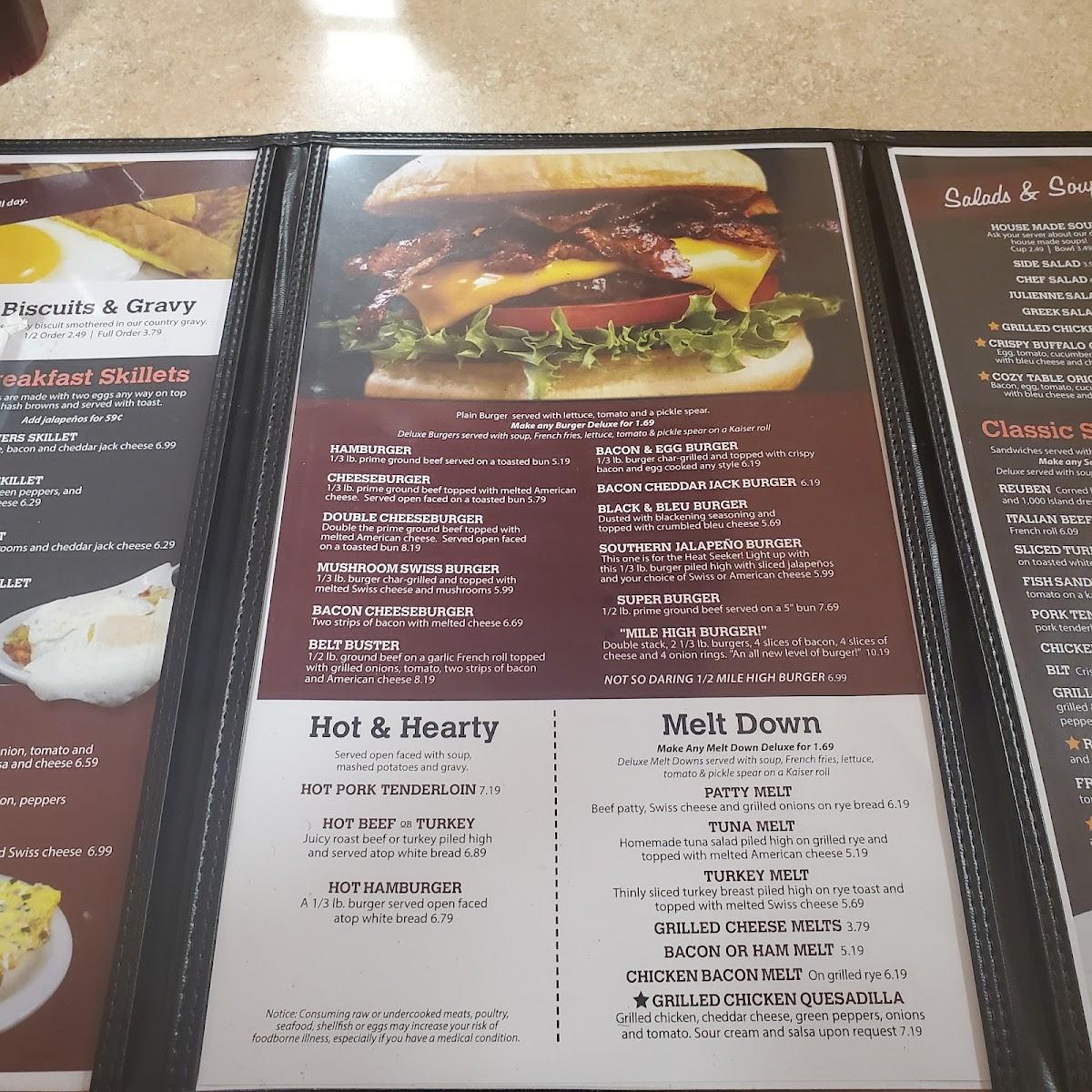 Menu at The Cozy Table restaurant, Benton