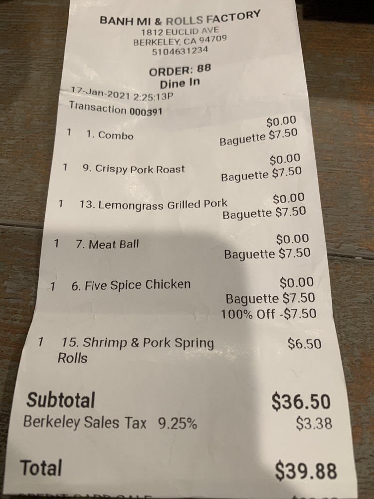 Menu at Bańh MI & Rolls Factory restaurant, Berkeley