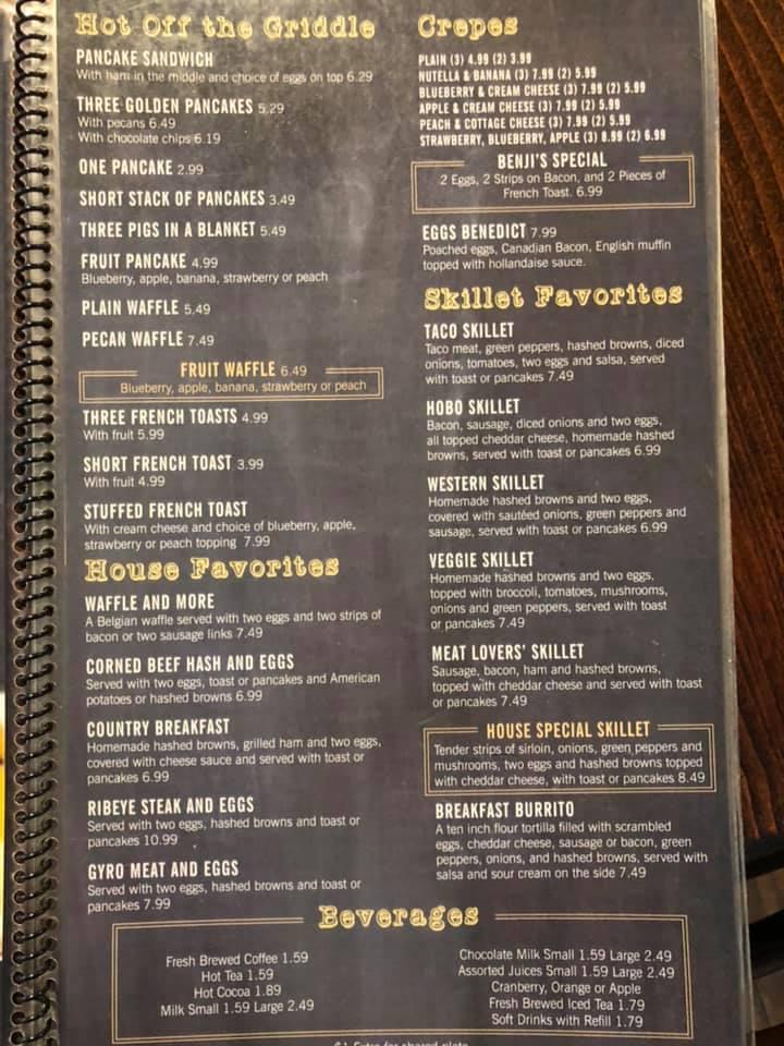 Menu at Benjy's Restaurant, Washington
