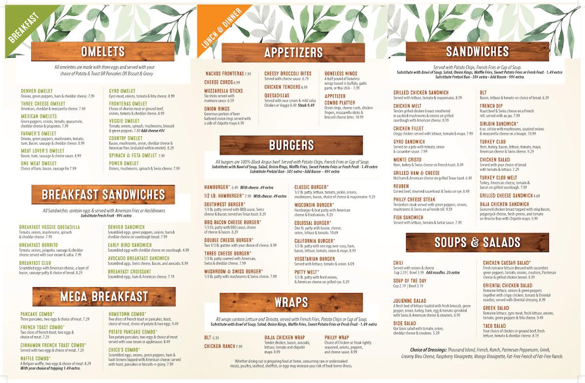 Menu at Chico's Cafe, Combined Locks
