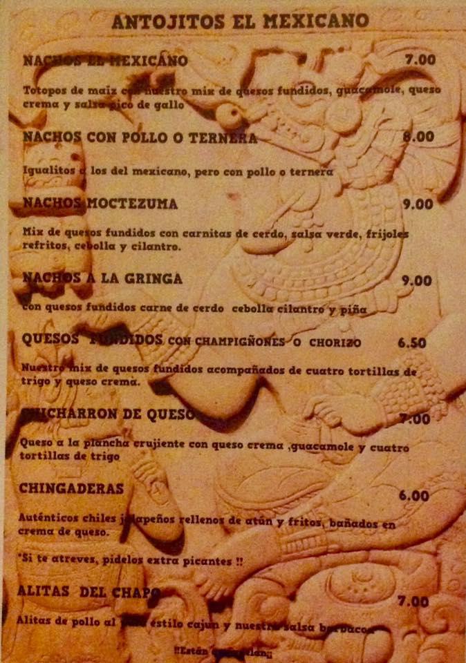 Menu at El Mexicano restaurant, Colombres