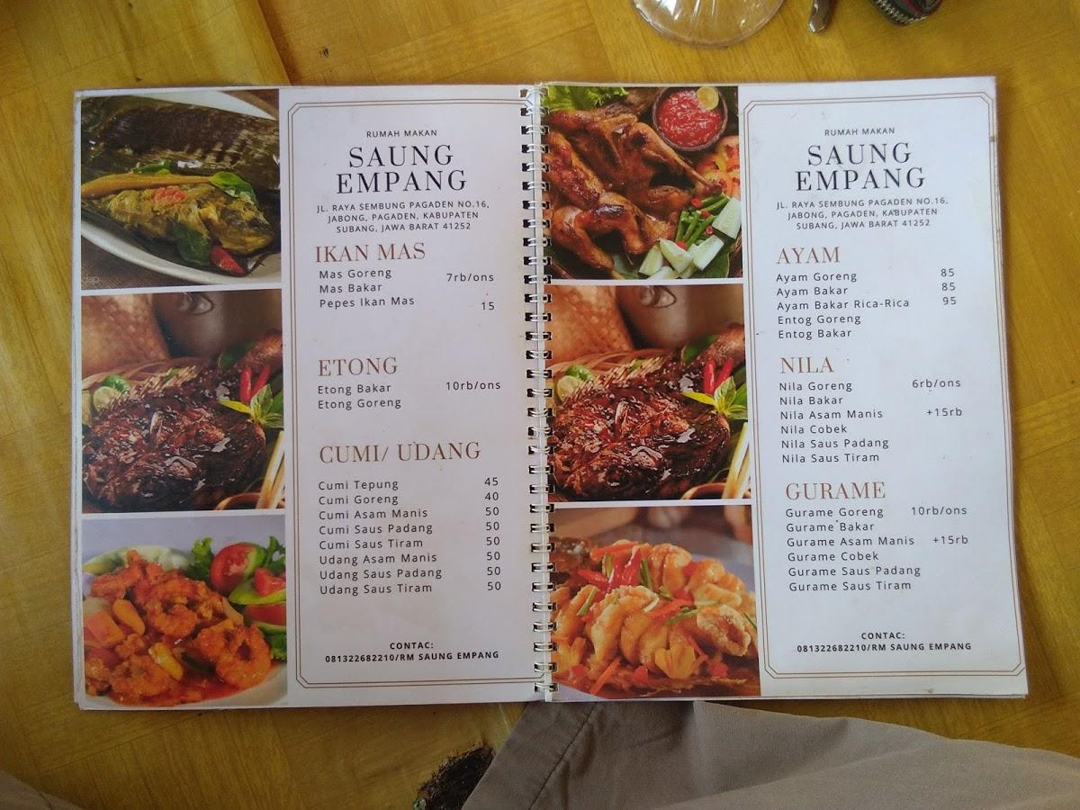 Menu at Saung Empang restaurant, Subang